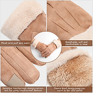 SATINIOR 3 Pairs Winter Warm Touchscreen Gloves Women's Fleece Lining Texting Gloves Fuzzy Soft Winter Gloves for Skiing(Black, Khaki, Pink)