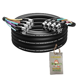 Fat Toad XLR Snake Cable (8 Channels) 20 FT Patch Studio, Stage, Live Sound Recording Multicore Cords | Pro Audio Shielded Female to Male Microphone Cables for DJ Digital Mixers or PA Amplifiers