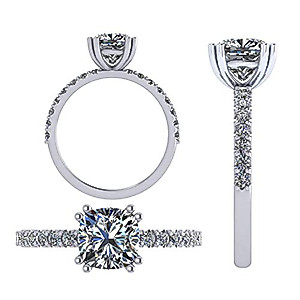 NANA Jewels Silver 8mm (3ct) Cushion Cut Pure Brilliance Zirconia Solitaire w/sides Engagement Ring-Rhodium Plated-Size 7