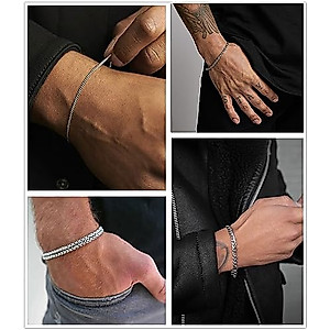 Honsny 6PCS Stainless Steel Bracelets for Women Men,14K Gold Plated Cuban Link Paperclip Chain Bracelet Dainty 6.3/7/7.8/9.5 Inch Stainless Steel Bracelet Set Fashion Jewelry