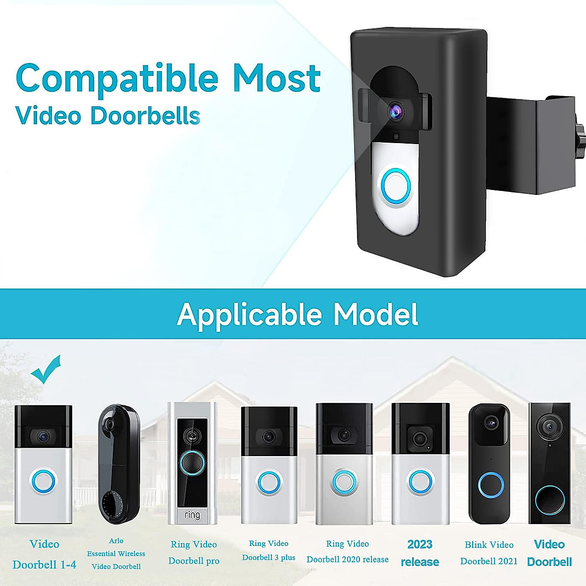 Upgrade Anti Theft Video Doorbell Mount Compatible with Video Doorbell, Adjustable Mounting Bracket Accessories for houses, apartments, Office .No Drill.
