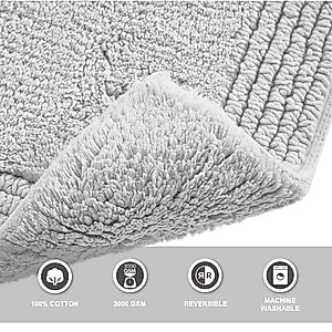 Madison Park Signature Splendor Reversible 100% Cotton Tufted Bathroom Rug-3000 GSM Hotel Quality Luxurious Plush High Pile Bath Mat Absorbent, Quick Dry, Shower Room Décor, 24x72, Grey