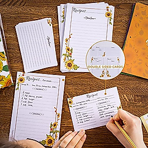 KitchenMania Sunflower Recipe Binder Kit, 8.5x9.5 Recipe Ring Binder 3 Ring Organizer Set with 50 Recipe Cards 4x6 Double Sided, 12 Category Dividers Tabs and Page Protectors