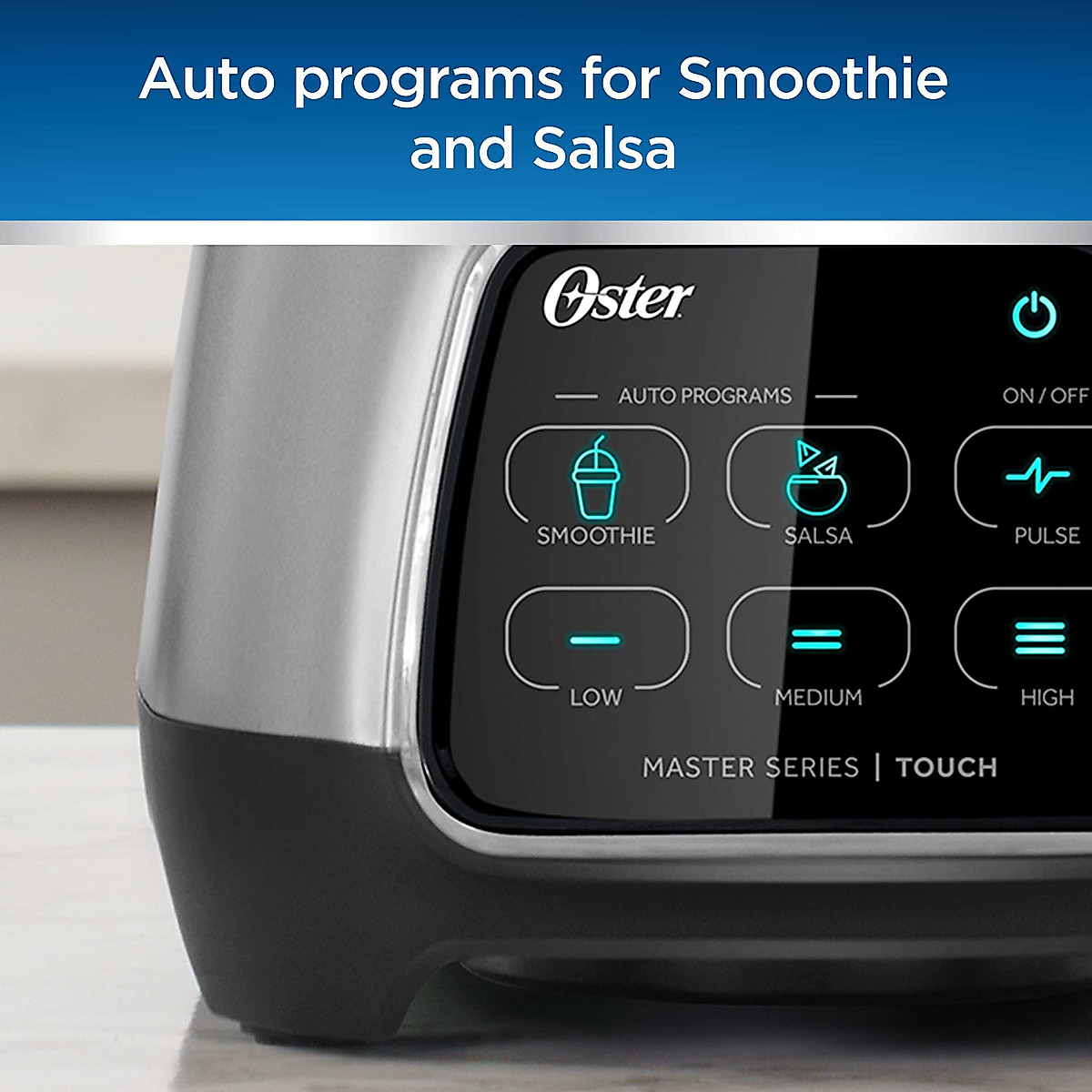 Oster Touchscreen Blender, 6-Speed, 6-Cup, Auto-program -for Smoothie, Salsa, 800W, Multi-Function blender, 2143023 & 2-Slice Toaster, Black/Stainless Steel