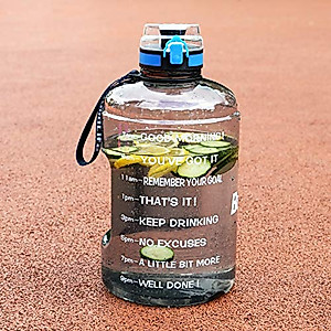 BuildLife Gallon Water Bottles with Times to Drink - Gallon Water Jug - 1 Gallon Water Bottle–BPA Free Water Bottle with Time Marke and Flip Top Leak Proof Lid One Click Open for Gym(Gray, 1 Gallon)