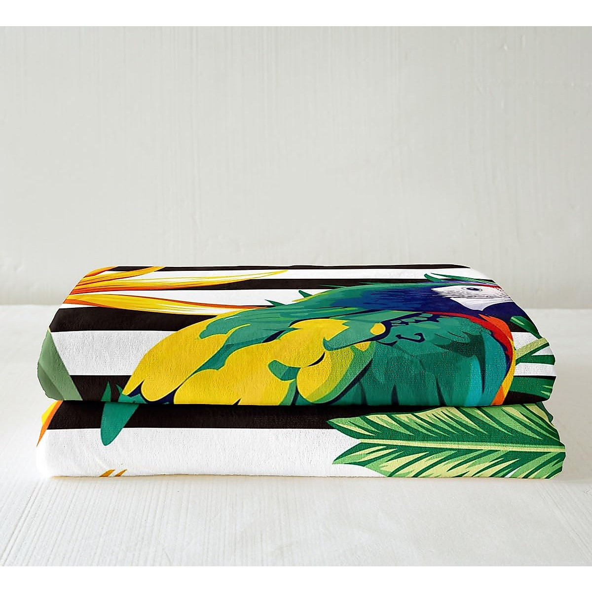 Erosebridal Tropical Tree Blanket 40"X50",Black White Stripe Throw Blanket for Couch,Green Plant Palm Leaves Sherpa Blanket Bird Animal Botanical Yellow Floral Plush Blanket Dorm Decor for Kids