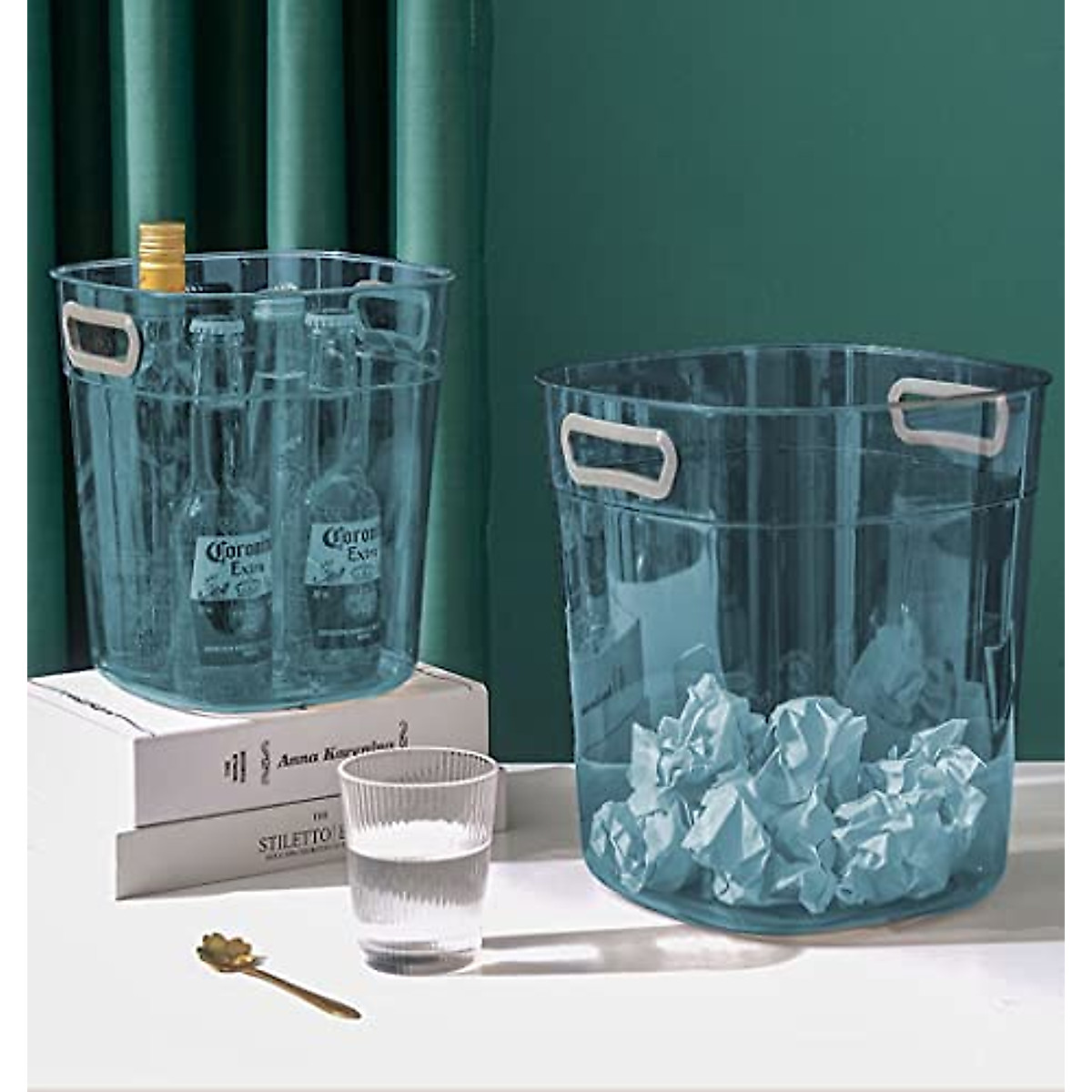 Gereen Bathroom Trash Can, 1.5 Gallon Small Trash Can,Square Trash Bin Wastebasket for Bathroom Bedroom Kitchen Countertop Under Sink or Served as a Ice Bucket (Blue, Pack of 2)