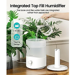 Pharata® Humidifiers for Bedroom Home, 2.5L Top Fill Cool Mist Humidifier for Baby with Essential Oil Diffuser, Ultrasonic Air Humidificador for Large Room Indoor Plants, Lasts Up to 28H, (White)