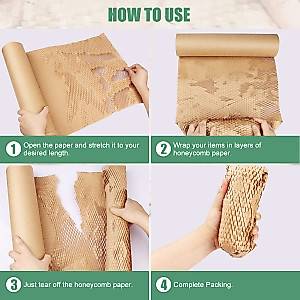 Honeycomb Packing Paper, 15" x 400' Honeycomb Paper Cushioning Wrap for Moving House Eco-Friendly Kraft Packing Paper for Gift Breakables as Bubble Wrap Roll Alternative