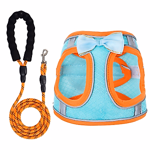 WOCUME Dog Harness with Leash Set, Step-in Breathable Puppy Cat Dog Vest Harnesses, No Pull Adjustable Reflective Puppy Harness with Soft Padded Vest for Extra-Small/Small Medium Large Dogs and Cats