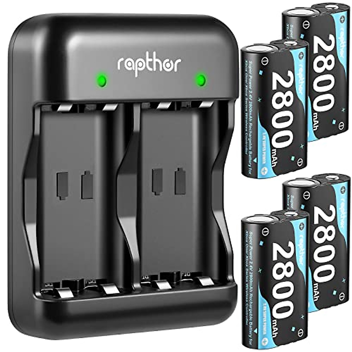 Rapthor 4X 2800mAh Rechargeable Controller Battery Pack for Xbox One/Series with Fast Charger Station Compatible with Xbox One/One X/S/Elite/Series X/S Accessories (4 Battery Packs +1 Charger