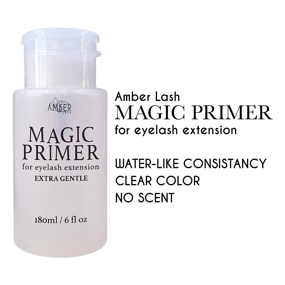 Amber Lash Magic Primer (6.0 fl.oz/180ml) Super Gentle Eyelash Extension Primer to Increases Adhesive Strength and Bonding Retention on Natural Lashes, Remove Makeup Residue, Oil, and dust from lashes