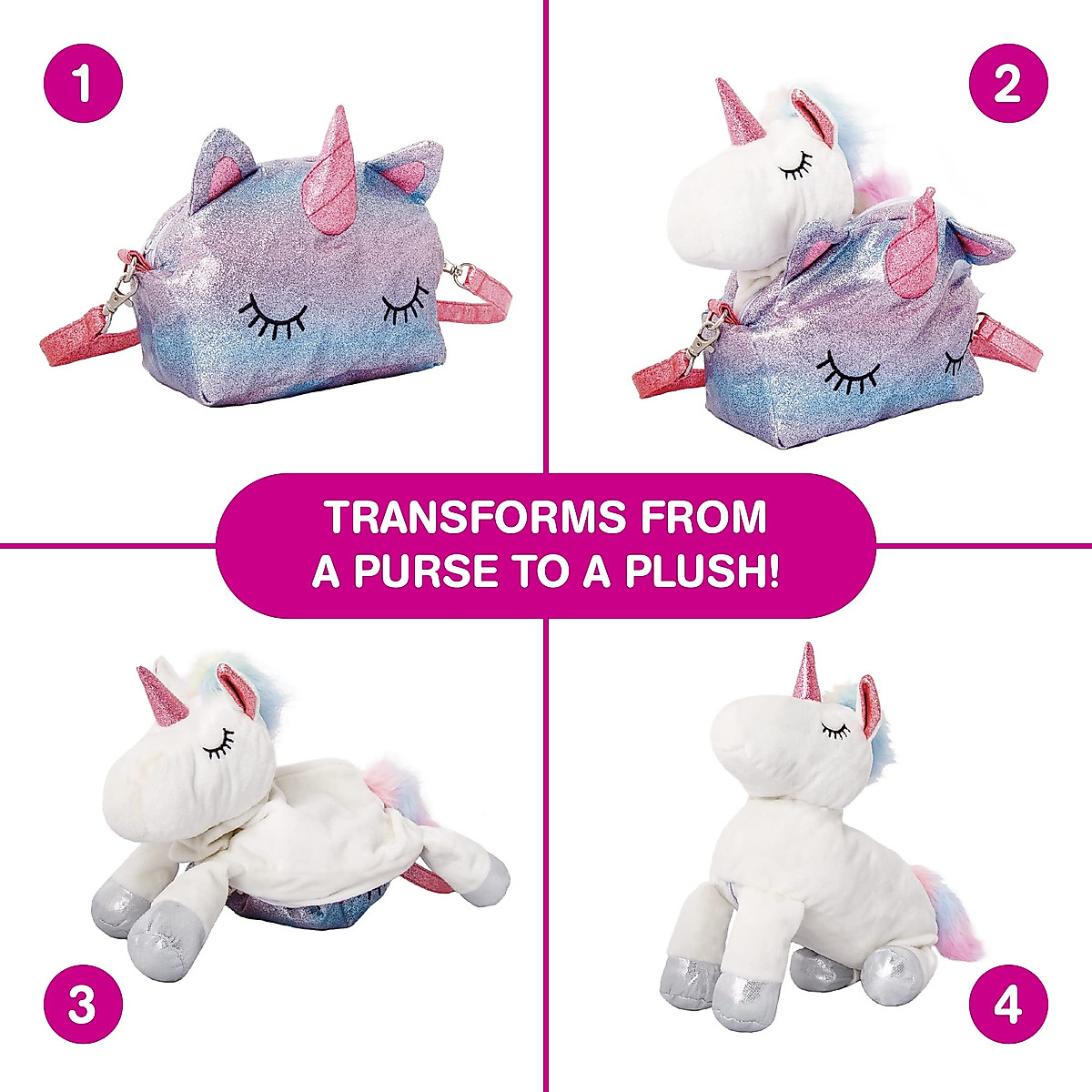Unicorn Purse Pop Transforming Plush Unicorn Toy and Purse - for Girls Ages 3-8, Cute Kids Backpack and Toddler Purse, Birthday Girl Unicorn Stuffed Animal