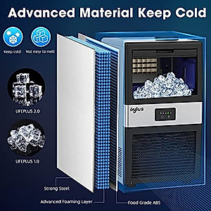 Commercial Ice Maker Machine, OYLUS 70 lbs/24H Stainless Steel Ice Cube Machine with 10 lbs Bin Ice Storage Capacity Easy Control Under Counter Free Standing for Home, Bar and Offices 120V