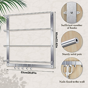 Tandefio Ribbon Wall Holder 4 Tier Ribbon Organizer Sewing Tool Thread Storage Rack Wire Spool Rack Wall Mount with 5 Hook for Ribbon Thread Fabric Wrapping Paper Scarf Belt Towel