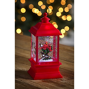 Cypress Home Beautiful Christmas Cardinal Glass LED Water Lantern Table Décor - 4 x 4 x 9 Inches Indoor/Outdoor Decoration for Homes, Yards and Gardens