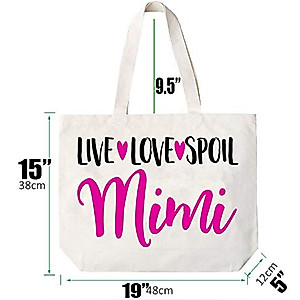 COCOVICI Mimi Tote Bag | Live Love Spoil | Grandma Gifts | Mimi Gifts | Mimi Christmas Gift | Christmas Gift from Grandkids (Live Love Spoil Mimi Pink/Black)