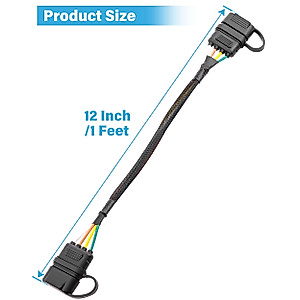 Oyviny 4 Pin Flat Trailer Extension 12 inch, Vehicle-Side and Trailer-Side 4 Way Connector with Rubber Dust Cover 16 AWG Pure Copper Wire Loom Tubing Protection, 4 Flat Trailer Wire Extension