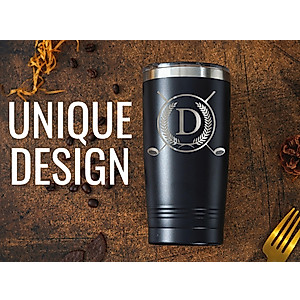 Onebttl Golf Gifts for Men with Initial for Golfer & Golf Lovers, 20oz Travel Mug with Golf Design, Perfect Gifts for Men, Birthday, Christmas - D
