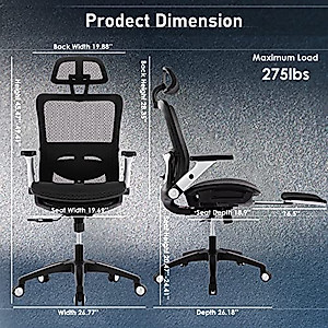 Ergonomic Mesh Office Chair with Footrest, High Back Computer Executive Desk Chair with Headrest and 4D Flip-up Armrests, Adjustable Tilt Lock and Lumbar Support-Black