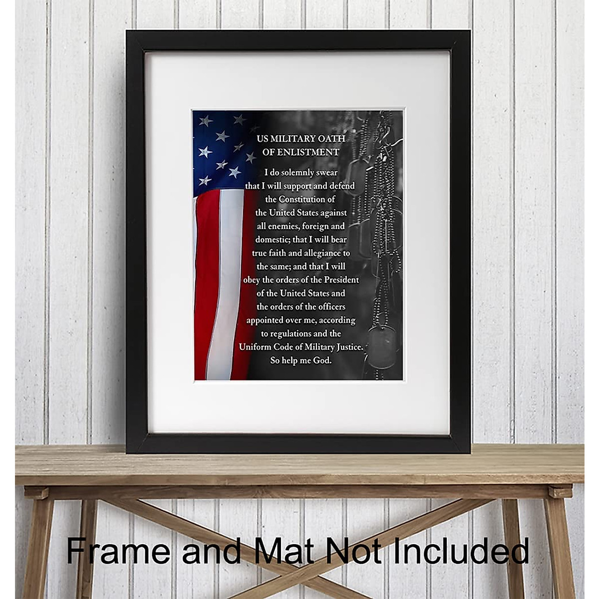 American Flag Wall Art - Military Oath of Enlistment - Patriotic Home Decor - Gift for Soldiers, Veterans Day, Vets, USAF, Army, Navy, Air Force, Marines, Coast Guard, Men, Women - Poster Print