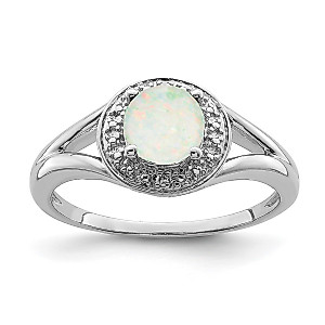 925 Sterling Silver Polished Diamond and Simulated Opal Ring Size 7 Measures 2mm Wide Jewelry for Women