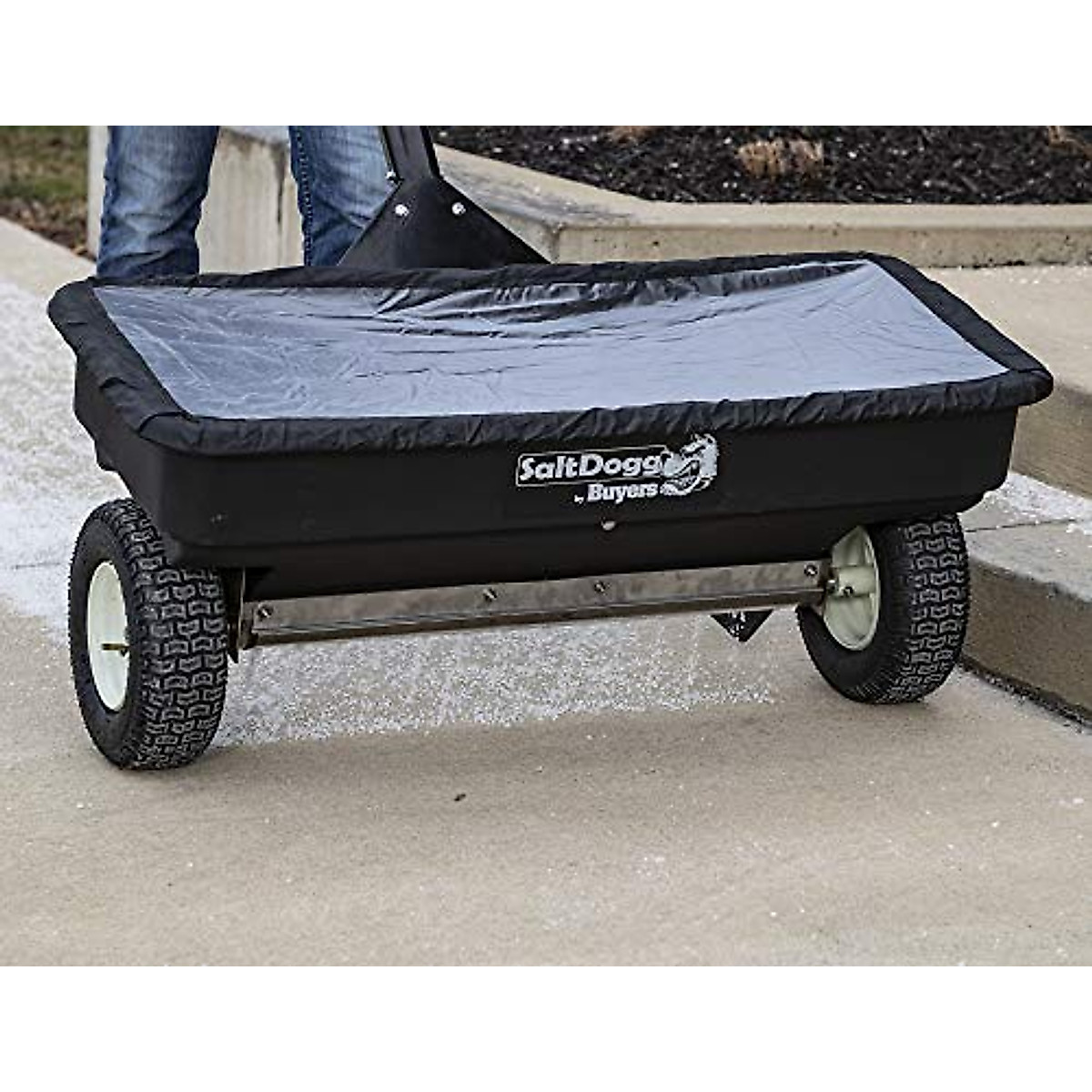 SaltDogg WB400 Professional 200 lb Capacity Walk Behind Drop Salt Spreader, Black