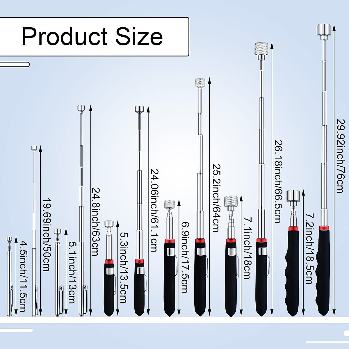 6 Pieces Telescoping Magnet Tools, Extendable Telescopic Magnetic Pick up Tools Viewable Extendable Magnet Stick for Father's Day Birthday 1.5 Lb/ 3 Lb/ 5 Lb/ 10 Lb/ 15 Lb/ 20 lb