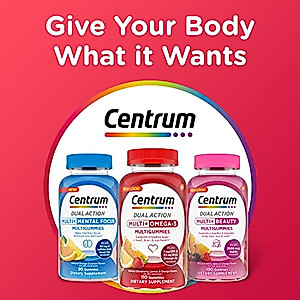 Centrum MultiGummies Multi+ Omega 3 Dual Action, Adult Multivitamin, Multivitamin/Multimineral/Omega 3 Supplement, Strawberry/Lemon/Orange Flavors - 110 Count
