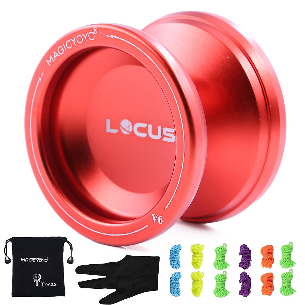 MAGICYOYO V6 Locus Yoyo Professional Responsive Yoyos for Kids Teens Adults, Beginners Yo-yo, Stable Practice Yo-yos for Girls Ladies, Metal Yoyo with Yo Yo Glove+ 12 Yo Yos String+ Pouch Kit, Red