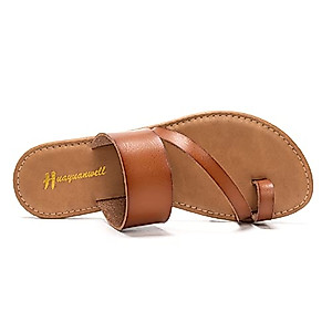 Women's Slide Sandals Slip On Flat Sandals Flip Flop Thong Sandals Casual Summer Shoes (8, Brown)