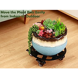 2 Packs Metal Plant Caddy with Wheels 12” Heavy-Duty Wrought Iron Rolling Plant Stands with Casters Indoor and Outdoor Plant Pot Roller Base Plant Saucer Movers Black, Strong Load Capacity