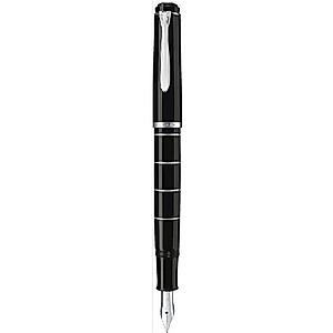 Pelikan Classic M 215 Ring 948463 Piston Fill Fountain Pen Stainless Steel Nib Width B Pack of 1 Black/Silver