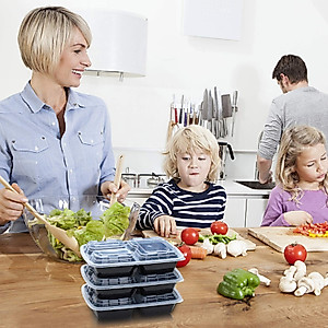 Enther Meal Prep Containers with Lids 20 Pack 3 Compartment Food Storage Bento Lunch Box BPA Free, Reusable, Microwave/Dishwasher/Freezer Safe, 24oz Black Small