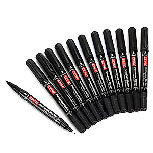 ZEYAR Twin Tip Permanent Markers, CD/DVD Markers, 4 Color, Ultra Fine Point and Fine Point for Signature and Marking (12 Black Color)