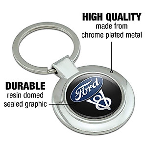 GRAPHICS & MORE Ford Vintage V8 Logo Keychain Classy Round Chrome Plated Metal