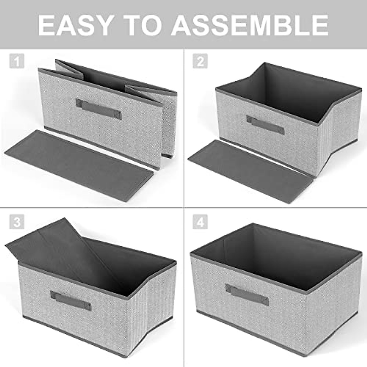 COSIFO 4pc Drawer Storage Bins, 23L Collapsible Fabric Clothes Toy Closet Organizers Boxes, Decorative Storage Baskets with Handle for Wardrobe Closet Bookshelf Nursery Office (Rectangular Gray)