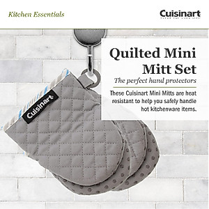 Cuisinart Quilted Mini Oven Mitts with Silicone Grip, Drizzle Grey, 2pk - Durable, Heat Resistant Oven Gloves with Thick Quilted Lining to Protect Your Hands from Hot Surfaces, 5.5" x 7.5"