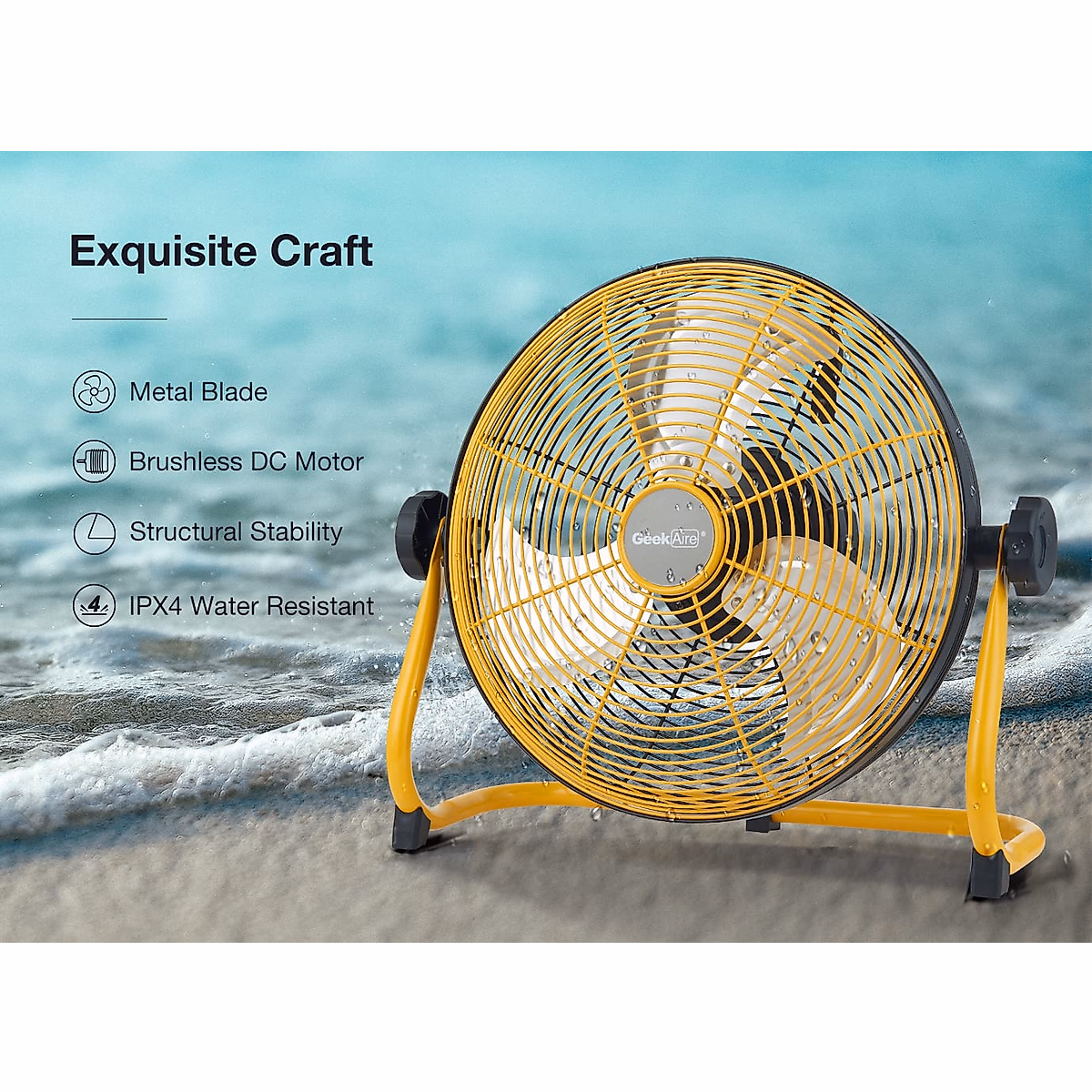 Geek Aire 12" Portable Battery Operated Fan with Metal Blade, 360 Vertical Tilt, 20h Run Time Cordless Fan for Camping Travel Tent Hurricane Home