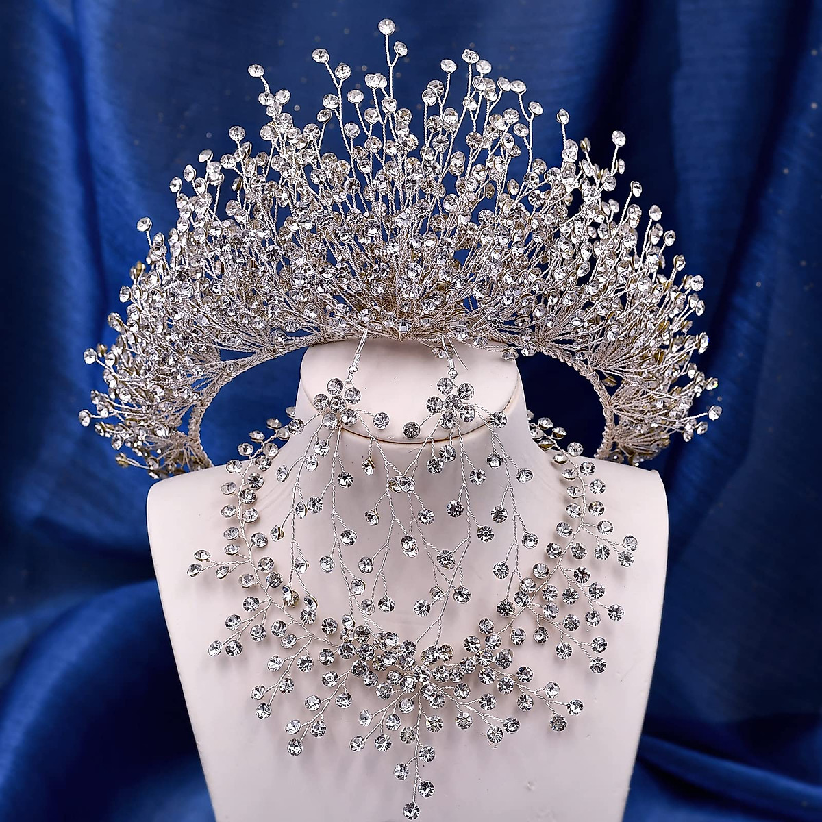 Bridal Wedding Headband Crystal Tiara Crown，Queen Tiaras and Crowns，Wedding Bride Crowns For Birthday Party Wedding Pageant Hair Accessories (Silver/Crown + necklace + Earrings)