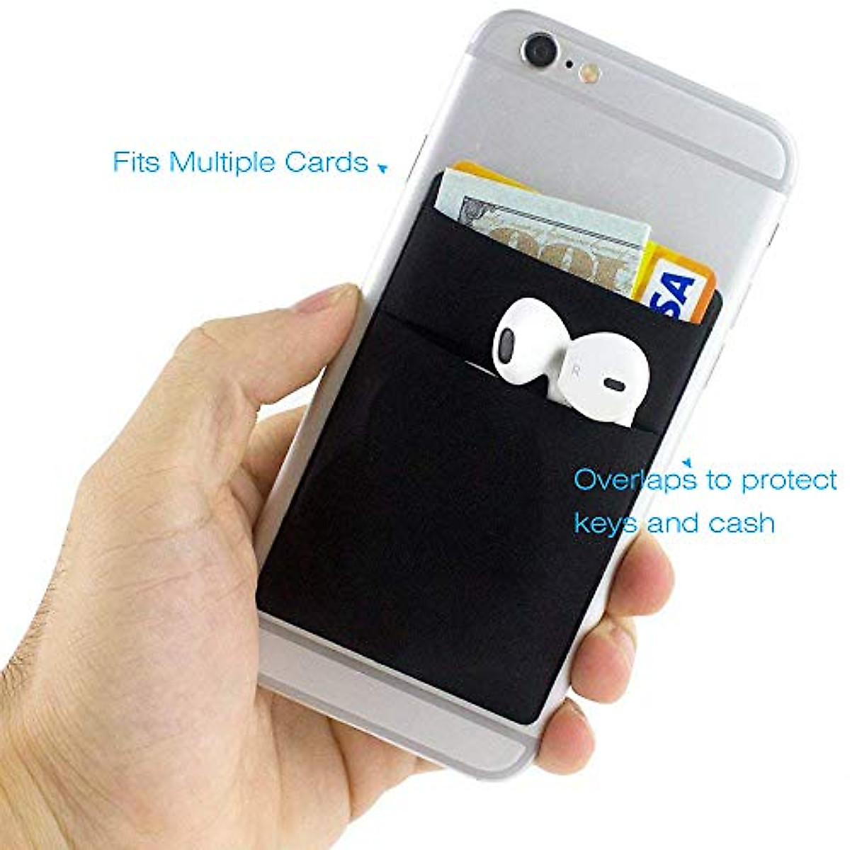 Cell Phone Stick on Wallet, Credit Card & Business Card & Id Holder (3 Packs) Compatible with iPhone, Android and Most Smartphones (Black + Pink)