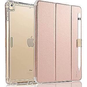 Valkit iPad 9th Generation Case (2021) / iPad 8th Generation Case (2020) / iPad 7th Generation Case (2019) with Pencil Holder,10.2 Inch Translucent Frosted Back Protective,Auto Wake/Sleep,Rose Gold