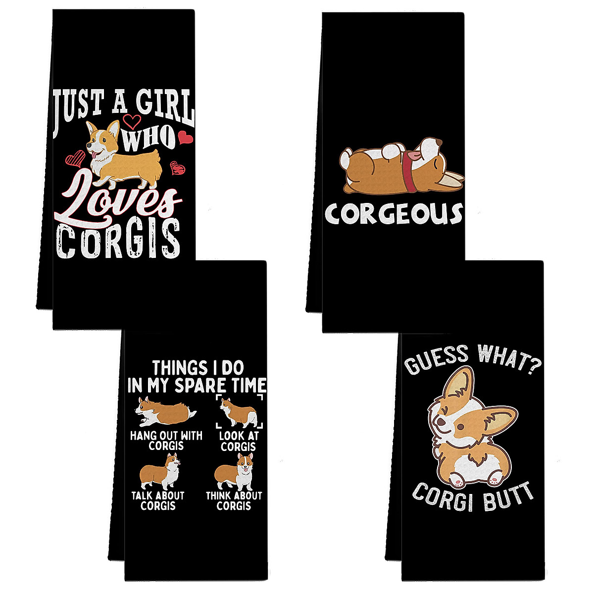 Cute Corgi Kitchen Towels And Dishcloths Set Of 4,Just A Girl Who Loves Corgis Decorative Dish Towels Hand Towels Tea Towels,Corgi Gift for Corgi Lovers,Housewarming Gifts,Dog Lovers Dog Mom Gifts,