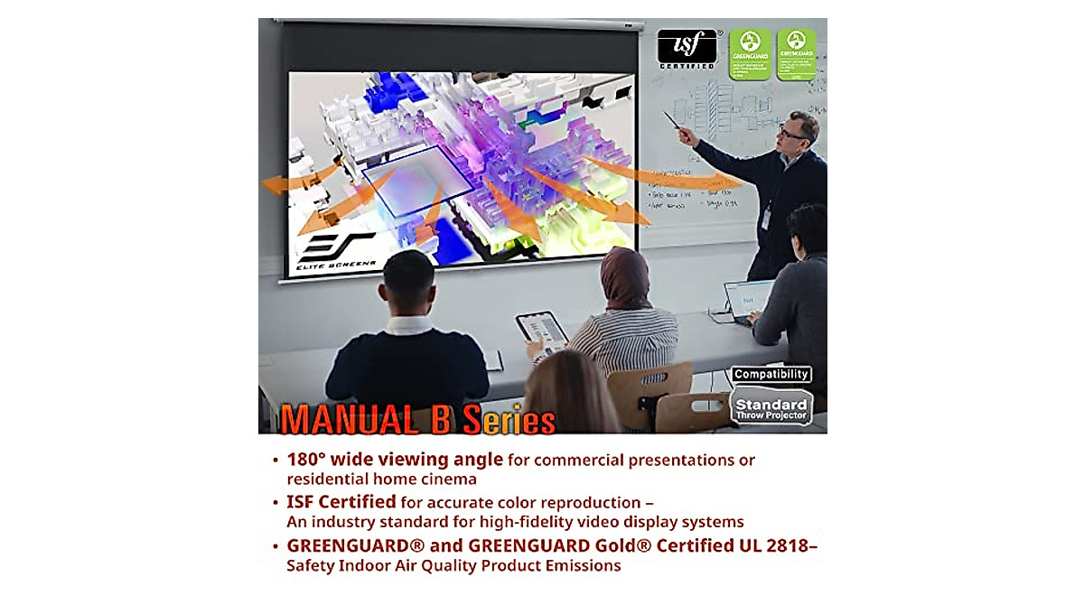 Elite Screens 120-Inch Manual Pull-Down Projector Screen | 4K & 3D Ready
