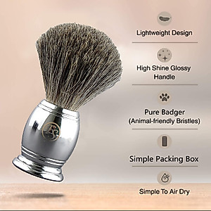 Shaving Brush for Men, Synthetic hair Chrome Metal Best Brush for Personal and Professional Shaving Hair Salon Tool Gifts for Friends, For Fathers Day (knot size 20mm)