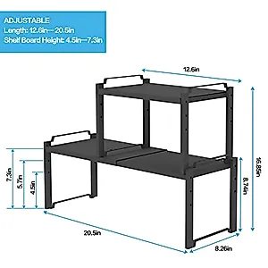 Expandable Cabinet Shelf Organizers Stackable Kitchen Counter Shelves spice rack organizer countertop shelf Cupboard Stand Spice Rack for cabinet(Set of 2)