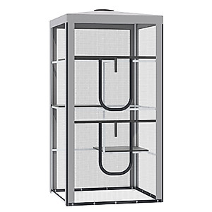 PawHut 79" H Cat House Kitten Enclosure Mesh Playpen Steel Frame with 3 Platforms, 2 Doors and 4 Sandbags for Stability, Indoor/Outdoor