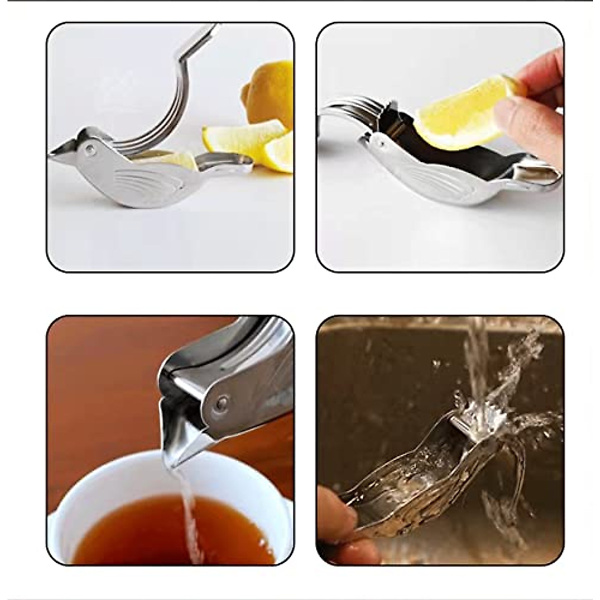Genting stainless steel manual lemon juicer and lime squeezer, silver (2 pieces)Bird shape lemon juicer