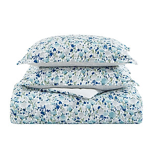 Poppy & Fritz - Queen Duvet Cover Set, Reversible Cotton Bedding with Maching Shams & Zipper Closure, All Season Home Decor (Olivia Blue, Queen)