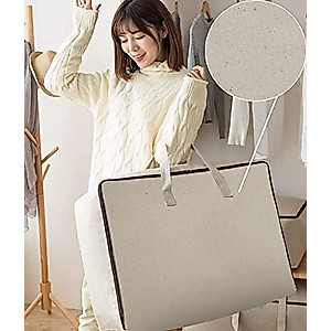 Beige Canvas Soft Storage Bags Set, Breathable Fabric, Large Different Size for Closet Shelves, 1pcs XL Bag, 2pcs L Size Bags